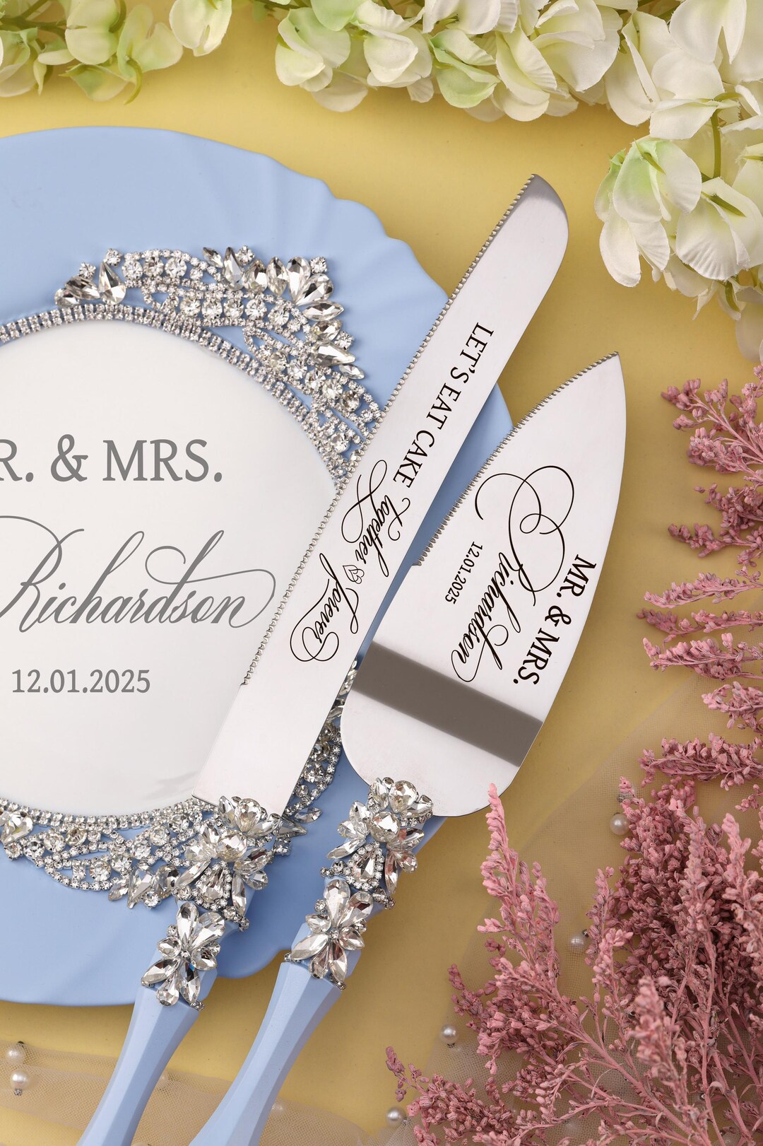 Dusty Blue Wedding Cake Cutting Set Sky Blue Wedding Cake Knives