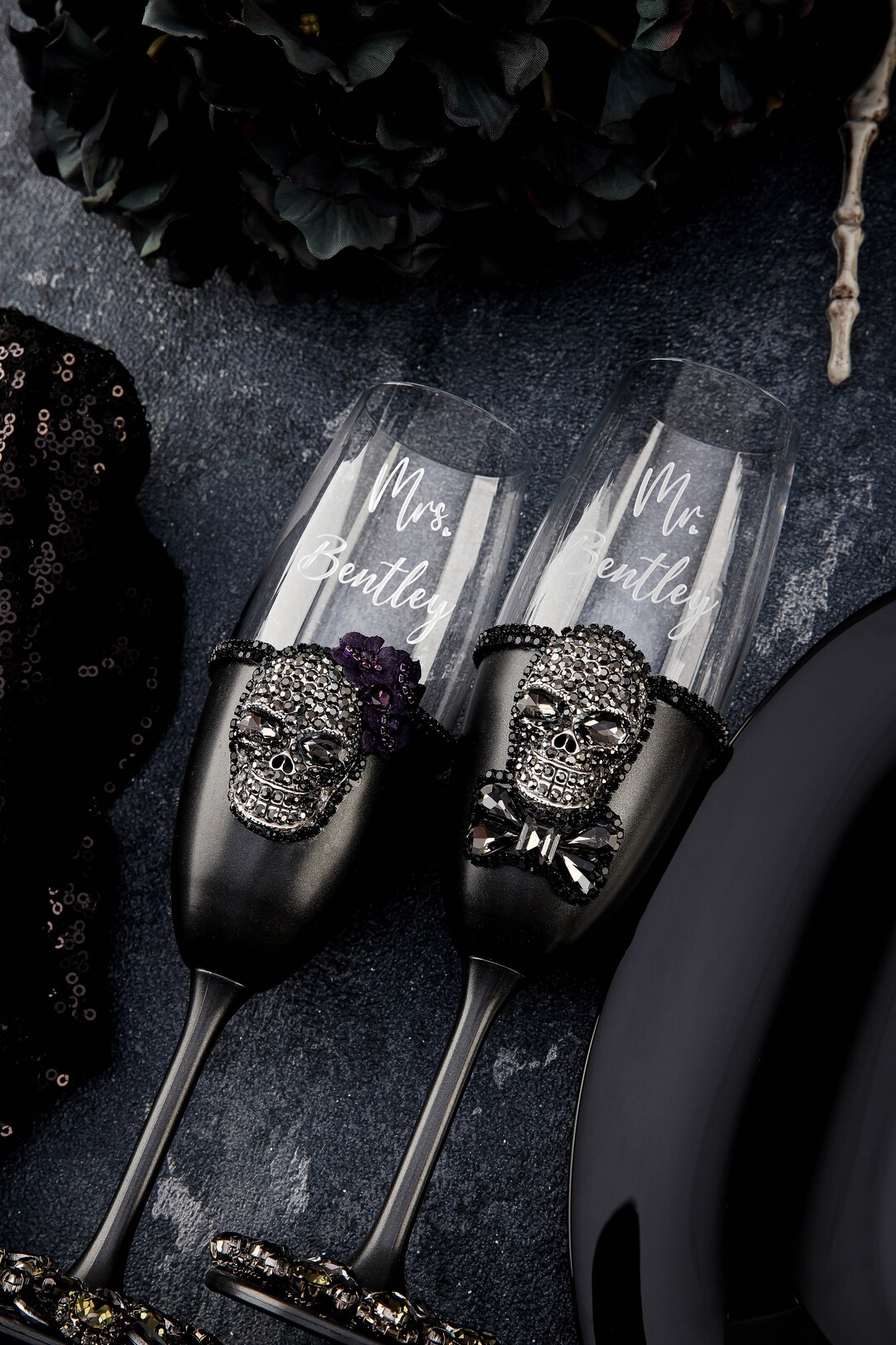 Skull Wedding Glasses, Wedding Flutes With Skulls, Til Death Wedding ...