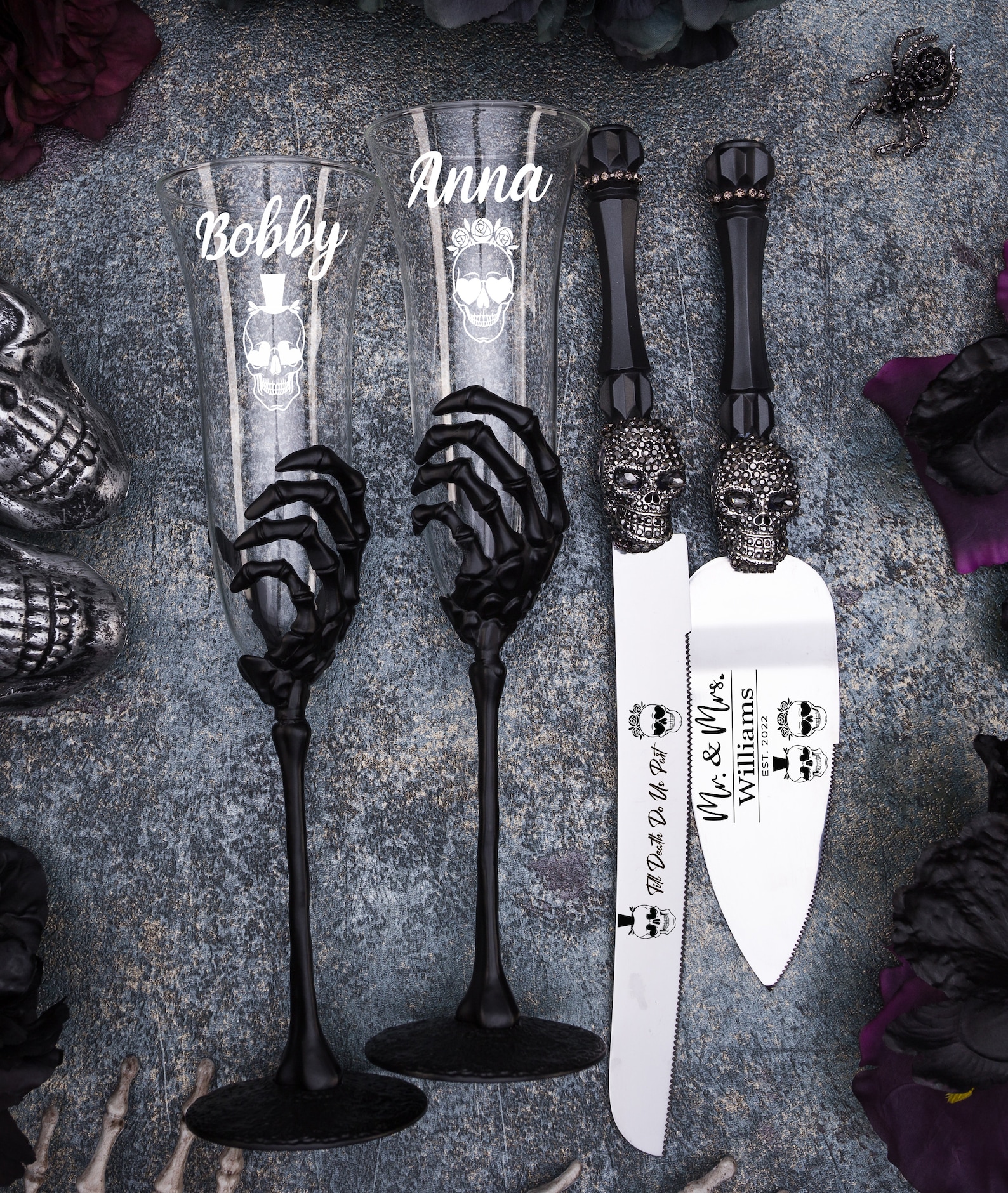 Skeleton Wedding Champagne Glasses, Skeleton Hands Wedding Flutes ...