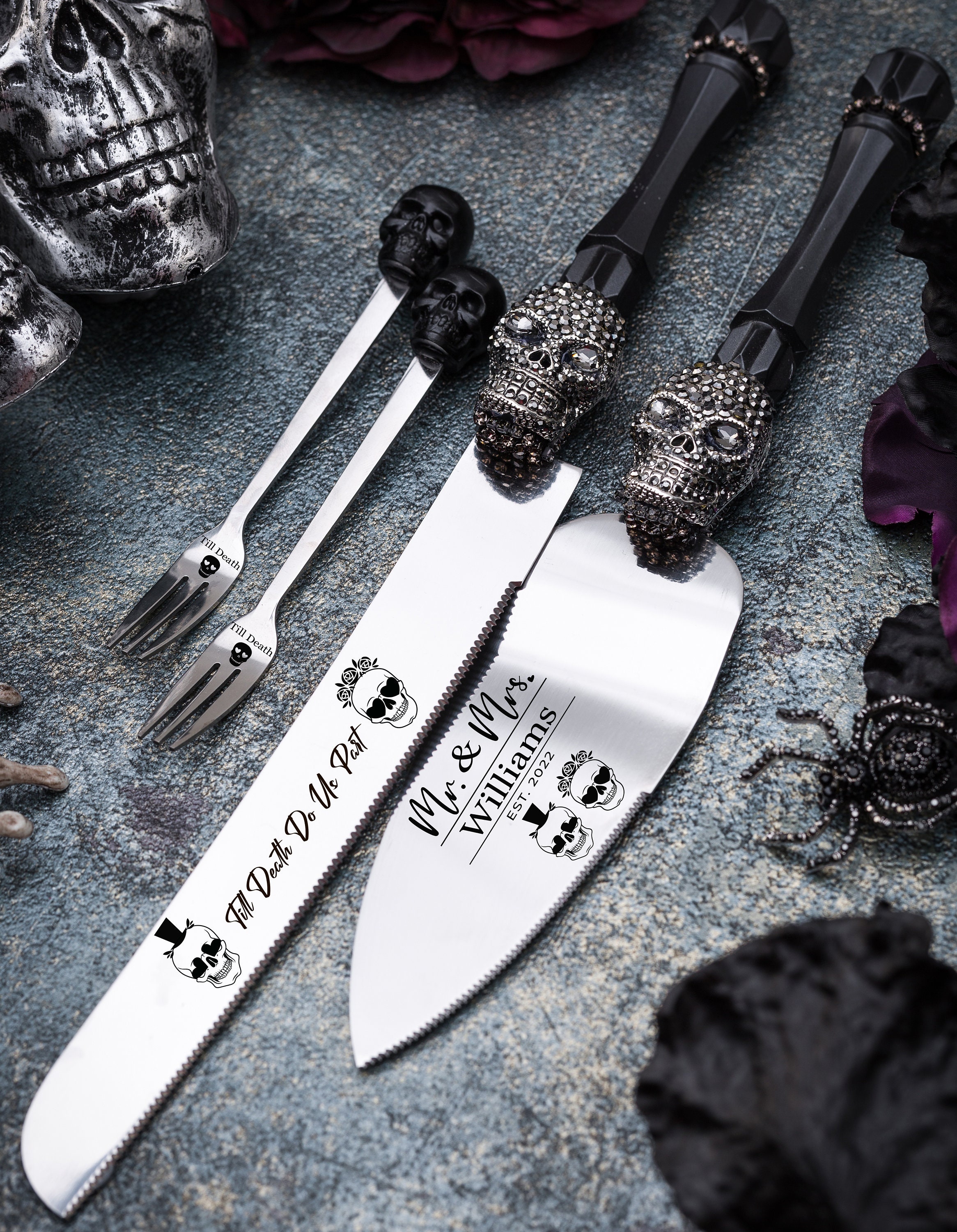 Skull Wedding Cake Knives, Wedding Skull Cake Cutting Set, Til Death ...