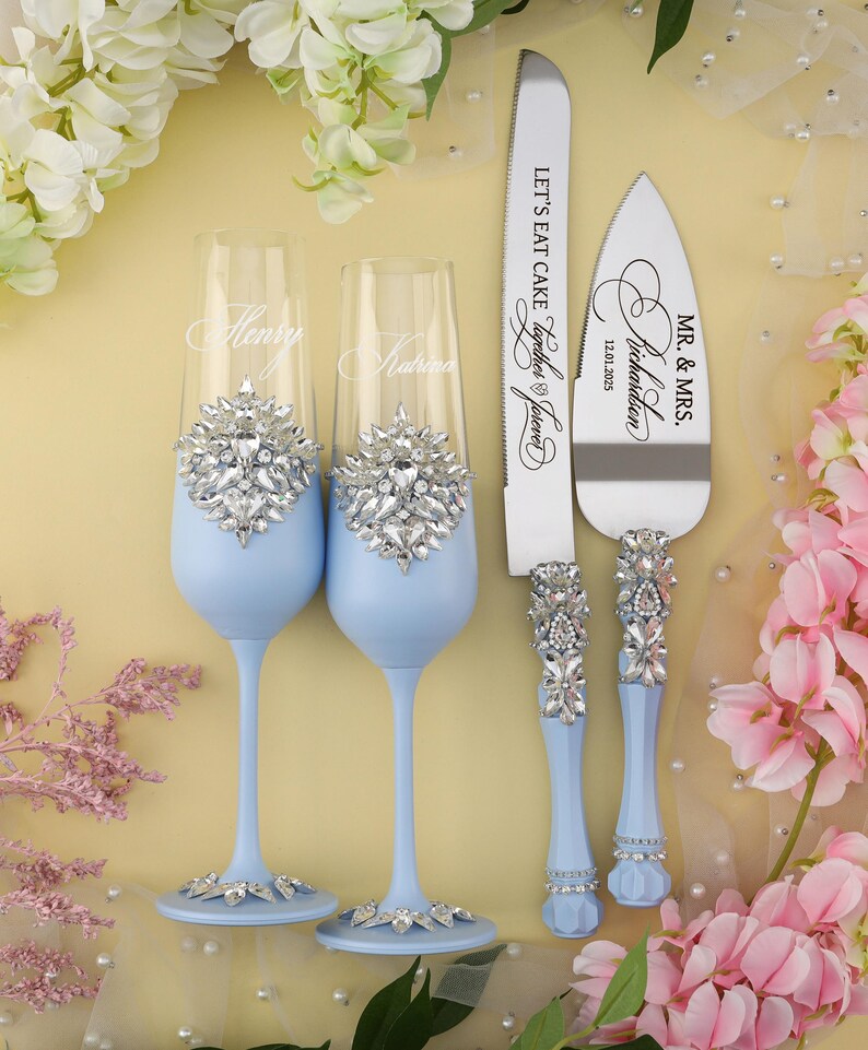 Dusty Blue Wedding Cake Cutting Set Sky Blue Wedding Cake Knives