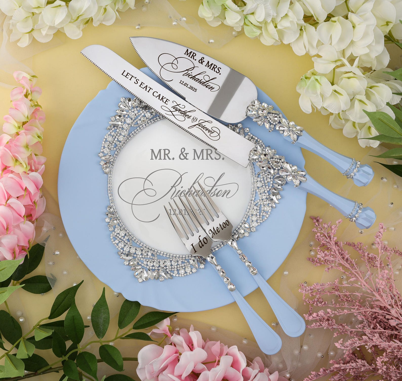 Dusty Blue Wedding Cake Cutting Set Sky Blue Wedding Cake Knives