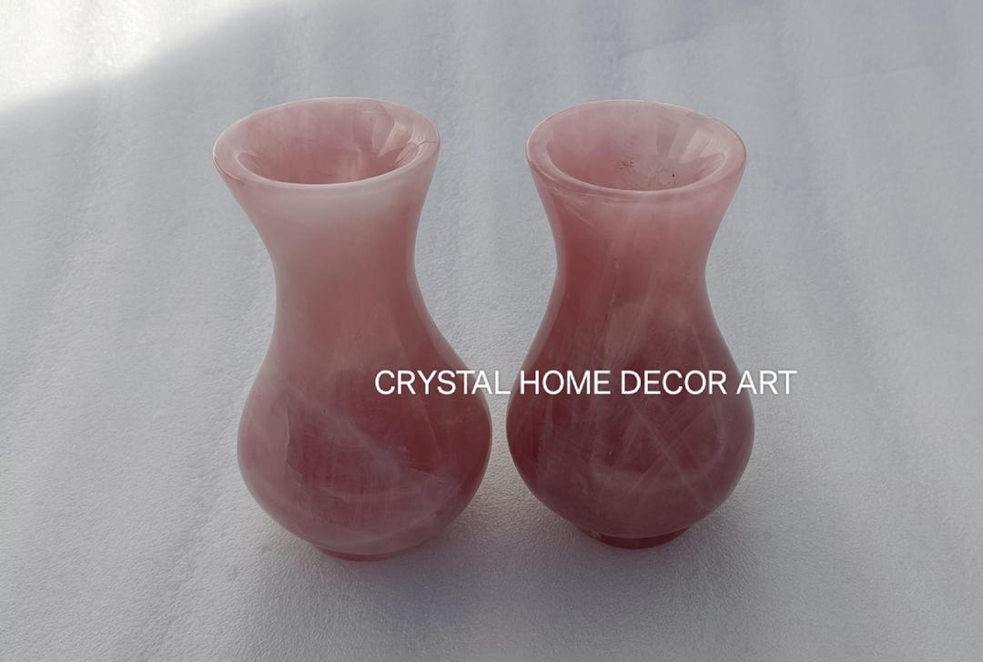 Hand Carved Rose Quartz Flower Vase: Home Decor Decorative Stone Vases ...