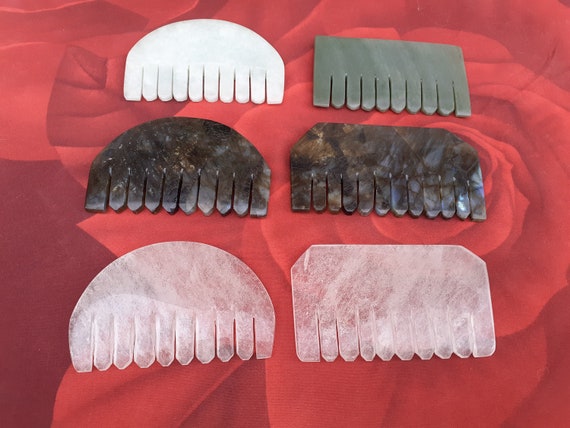 Gemstone Combs clear rock crystal Labradorite Green | Etsy