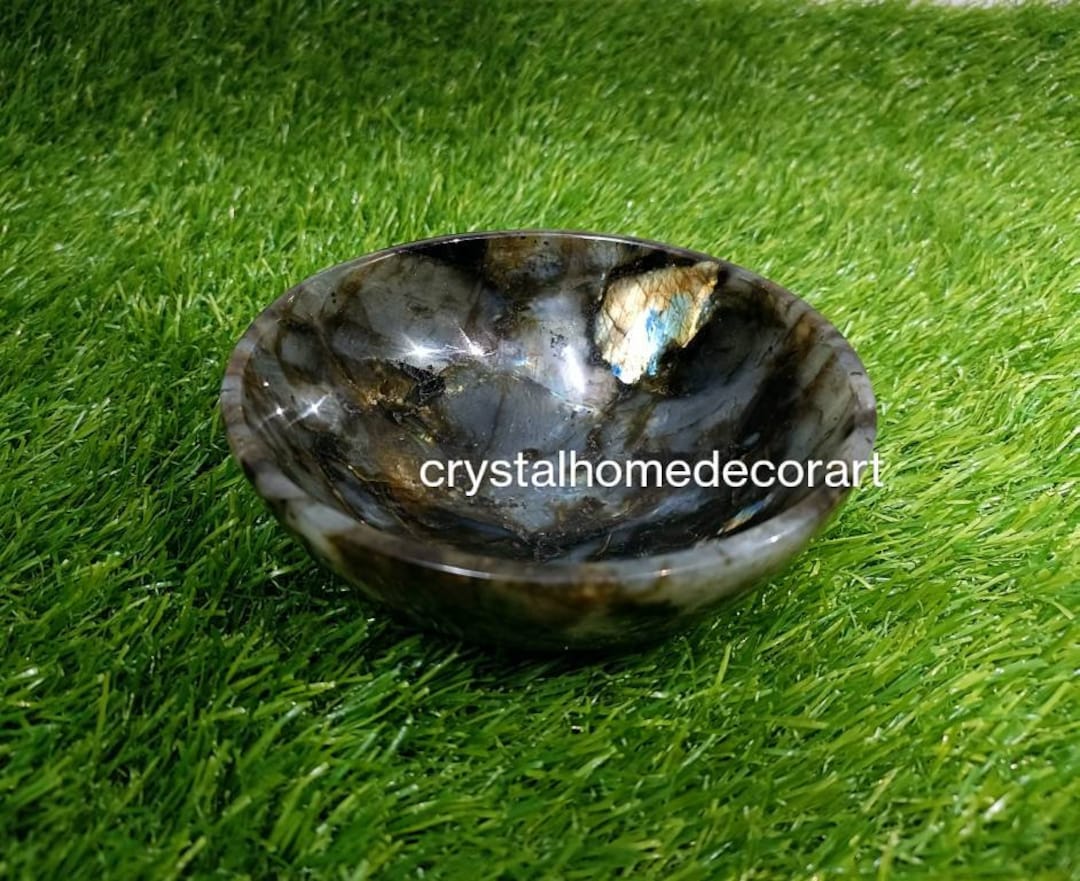Hand Carved Labradorite Bowl: Blue Yellow Spectrolite Gemstone, 5 Inch ...