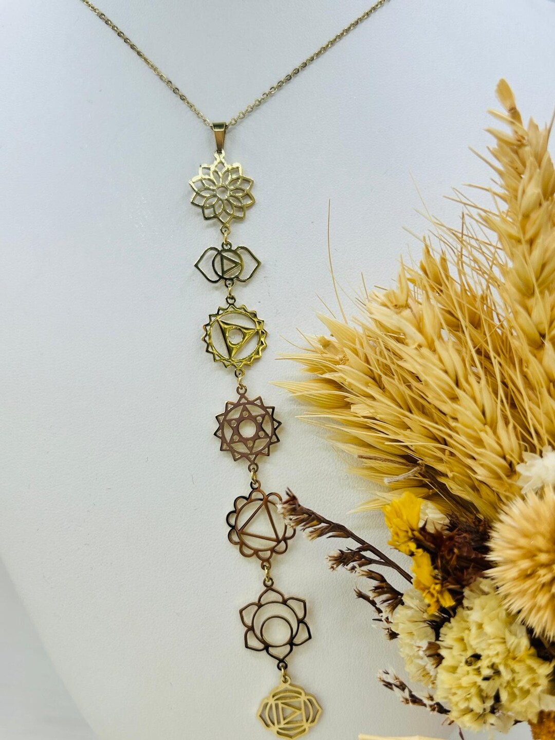 Plunging Necklace With Its Symbols Signifying the Seven Chakras ...