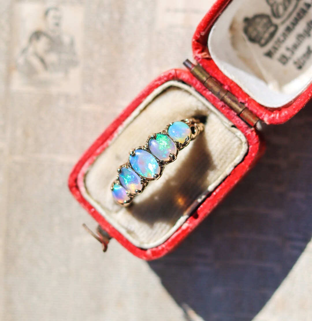 Vintage Opal Five Stone Ring, 9ct Gold - Etsy