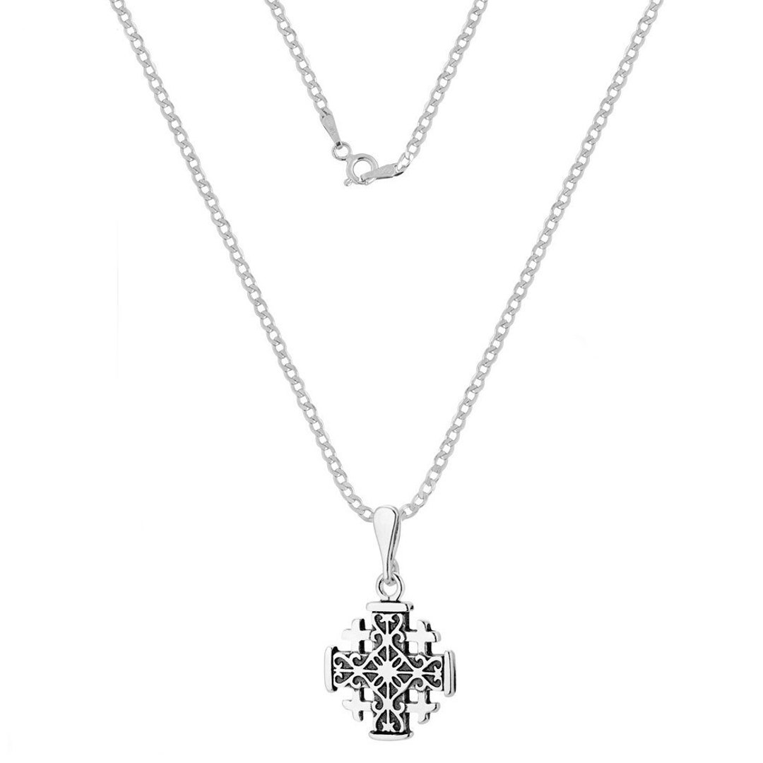 Cross Necklace, Jerusalem Cross, Chain and Cross, Silver Cross, Small ...