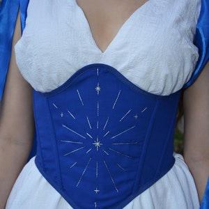 Underbust Corset Belt, Celestial Embroidered Corset, Royal Blue Corset ...