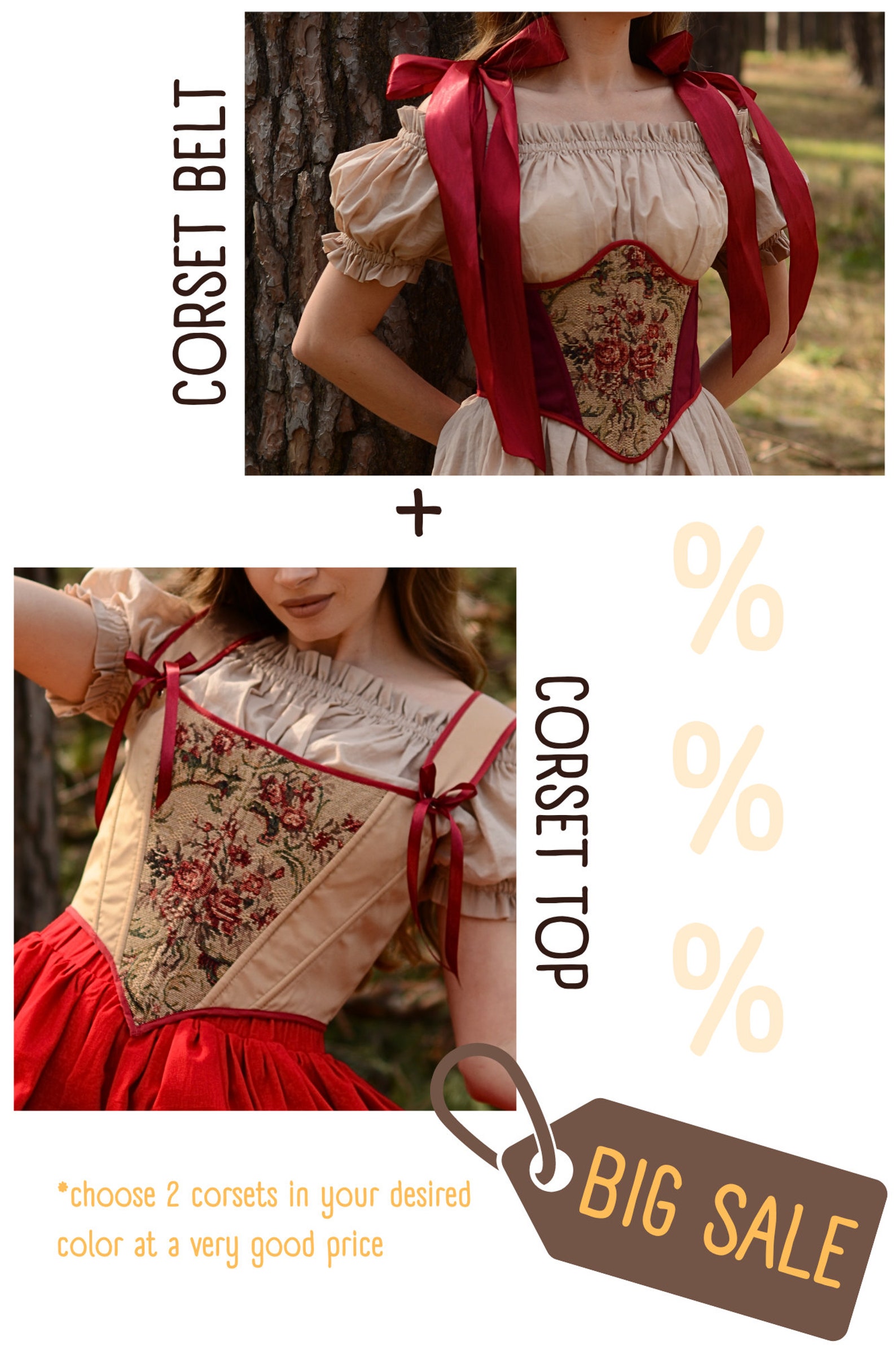 Corset Top and Underbust Corset, Renaissance Ren Faire Corset, Corset ...