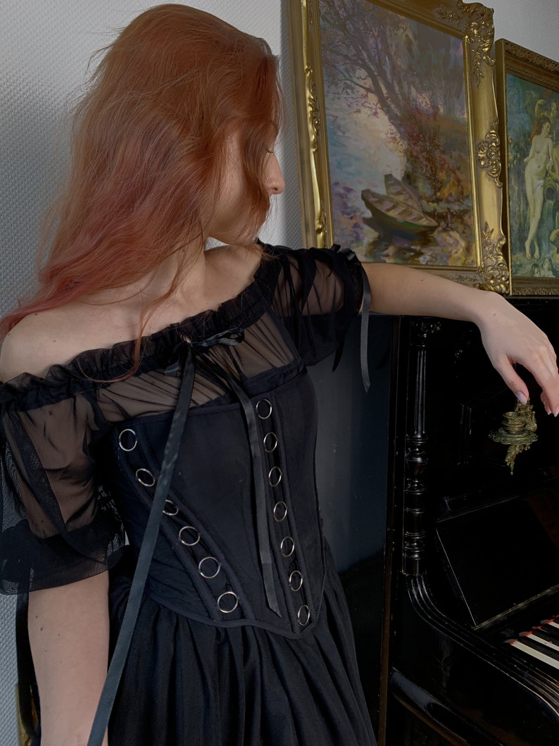Renaissance Corset Dress, Medieval Dress, Black Corset Dress ...