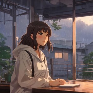4K Loop Anime Style Lofi Animation | Anime Girl Learning With Rain ...