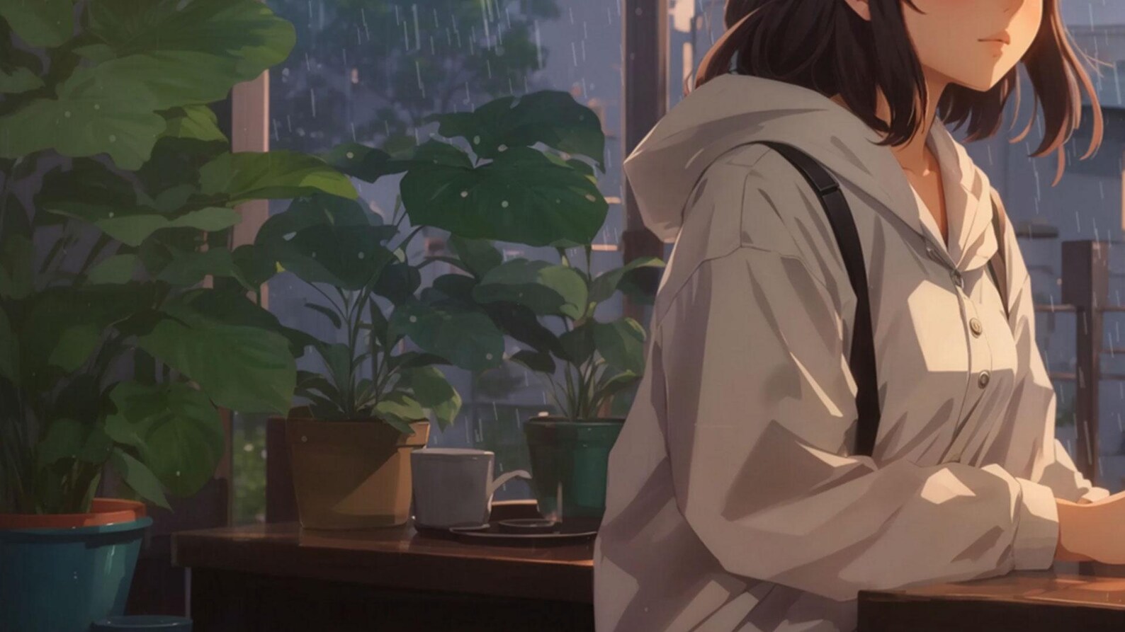 4K Loop Anime Style Lofi Animation | Anime Girl Learning With Rain ...