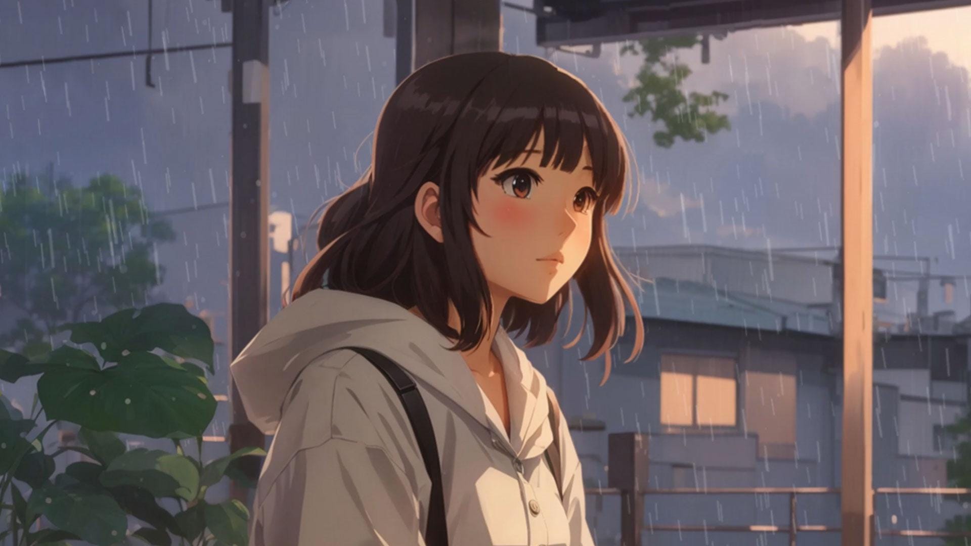 4K Loop Anime Style Lofi Animation | Anime Girl Learning With Rain ...