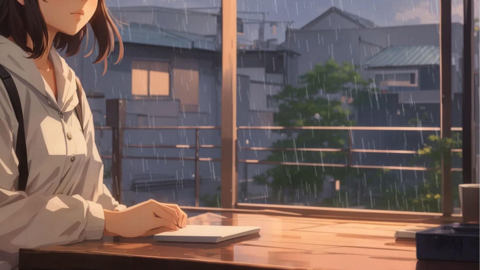 4K Loop Anime Style Lofi Animation | Anime Girl Learning With Rain ...