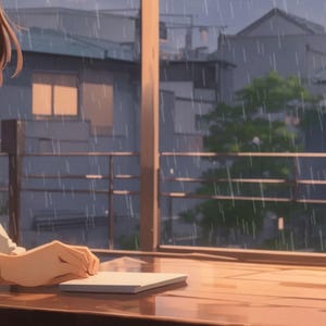 4K Loop Anime Style Lofi Animation | Anime Girl Learning With Rain ...