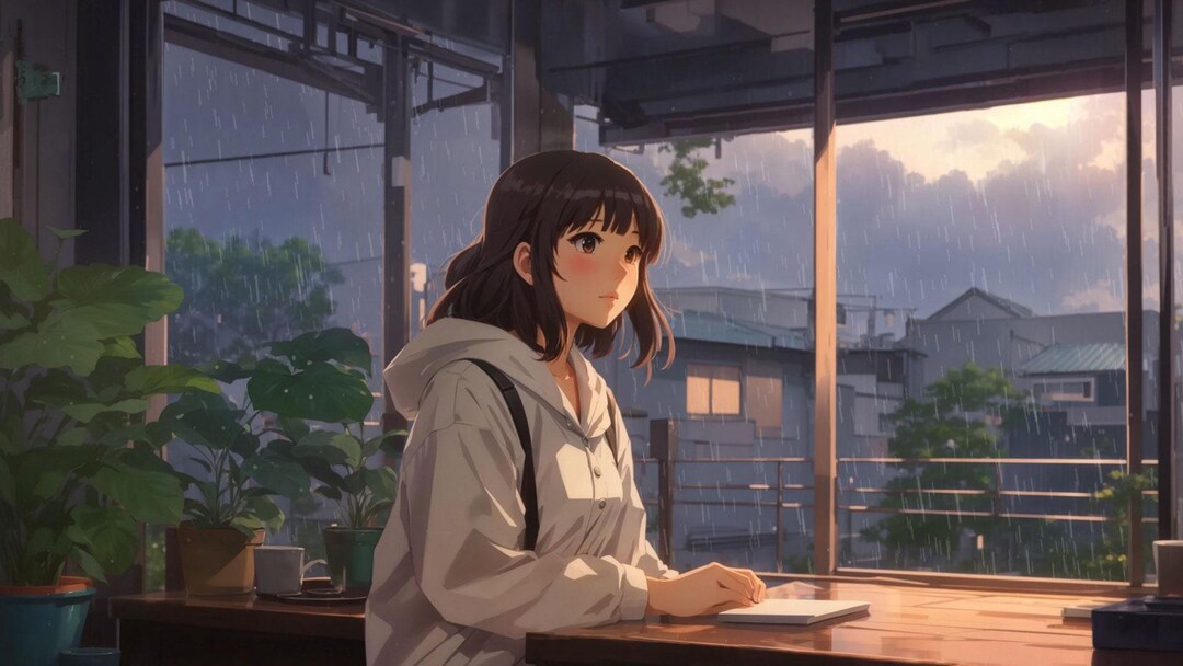 4K Loop Anime Style Lofi Animation | Anime Girl Learning With Rain ...