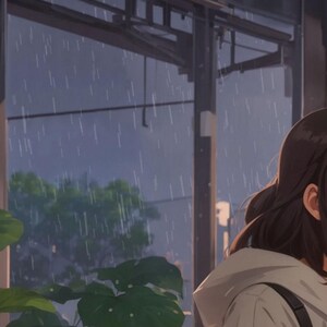 4K Loop Anime Style Lofi Animation | Anime Girl Learning With Rain ...