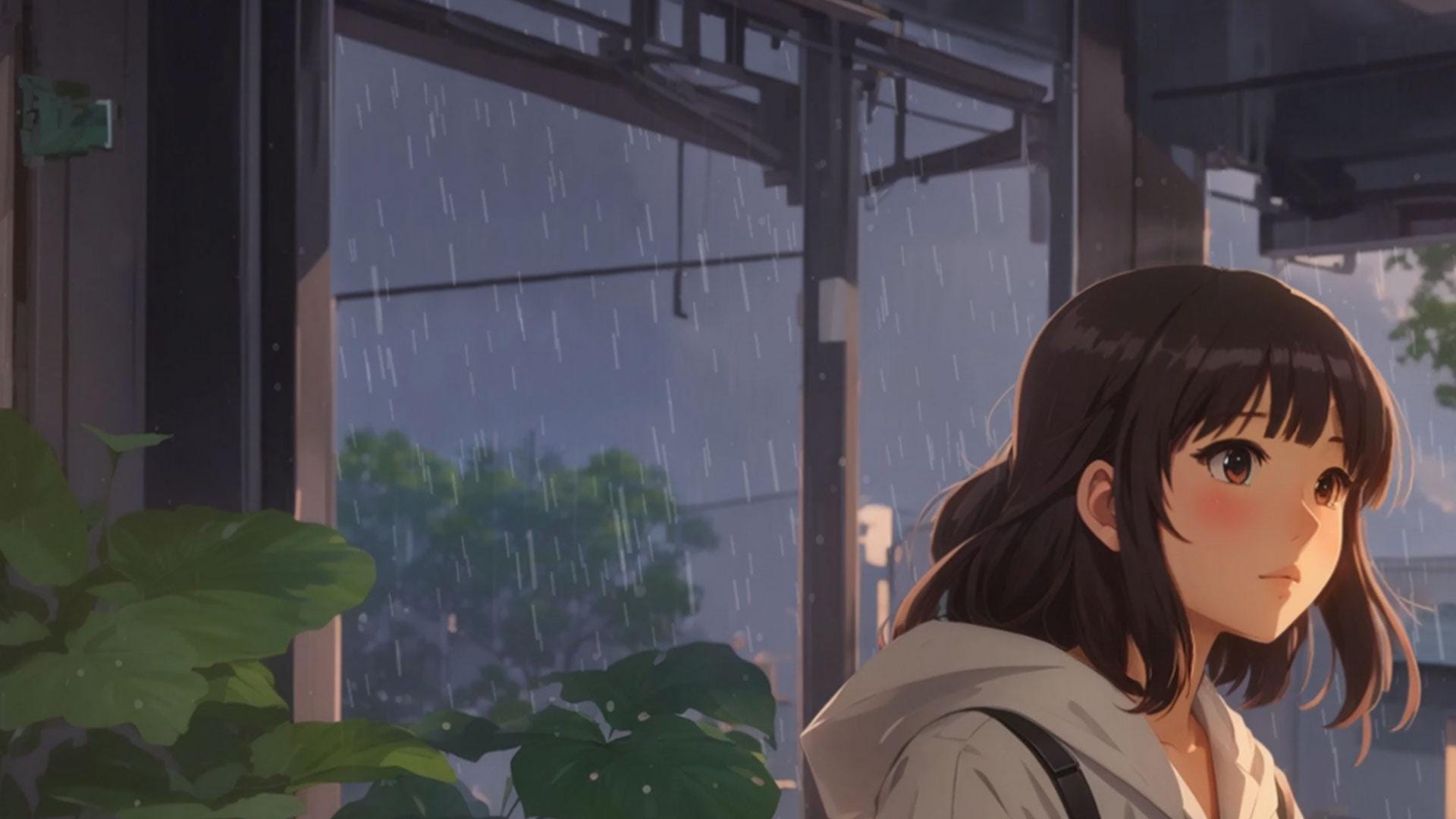 4K Loop Anime Style Lofi Animation | Anime Girl Learning With Rain ...