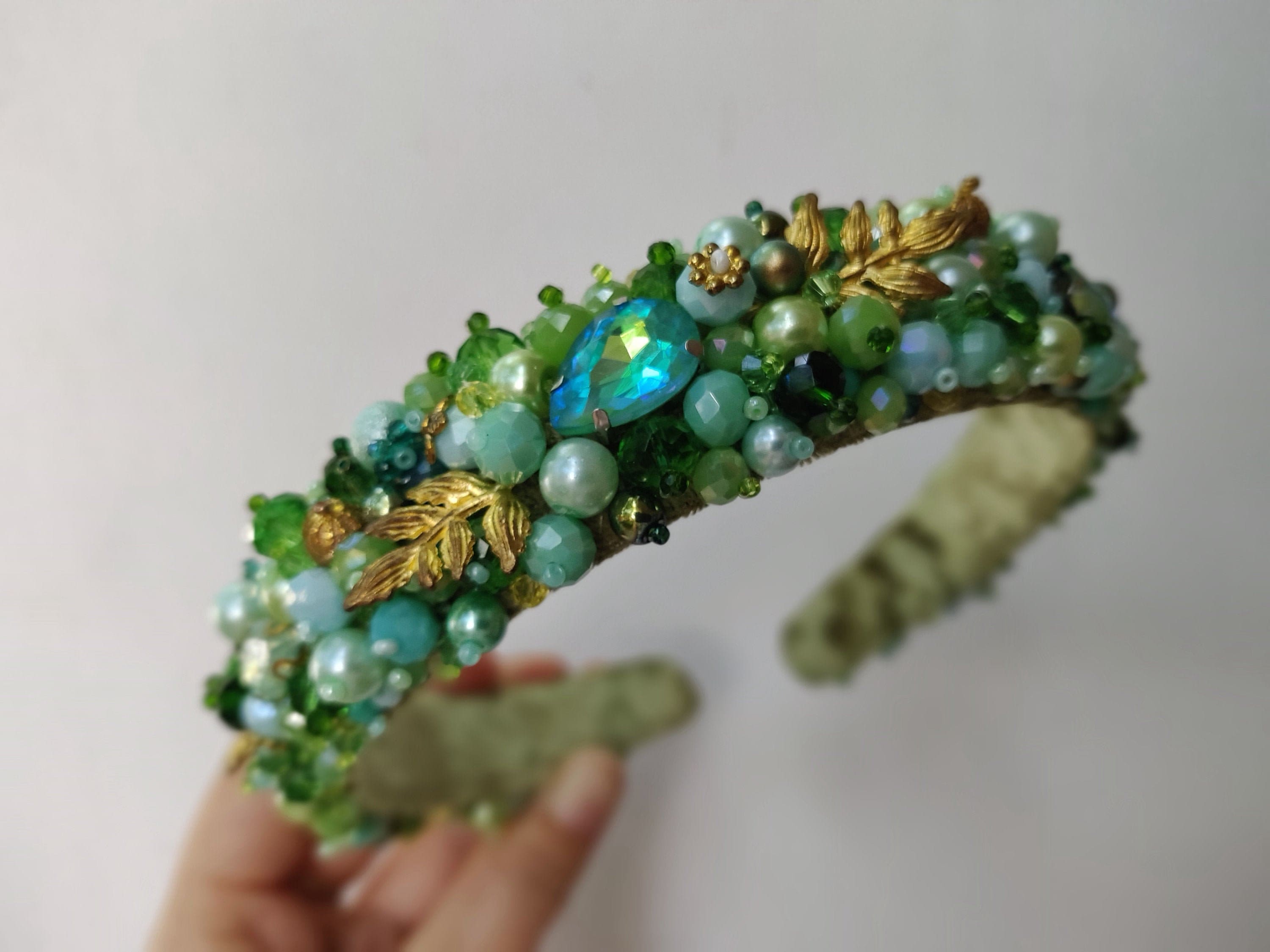 Green Mint Jeweled Headband Beaded Headbands For Women Spring Etsy