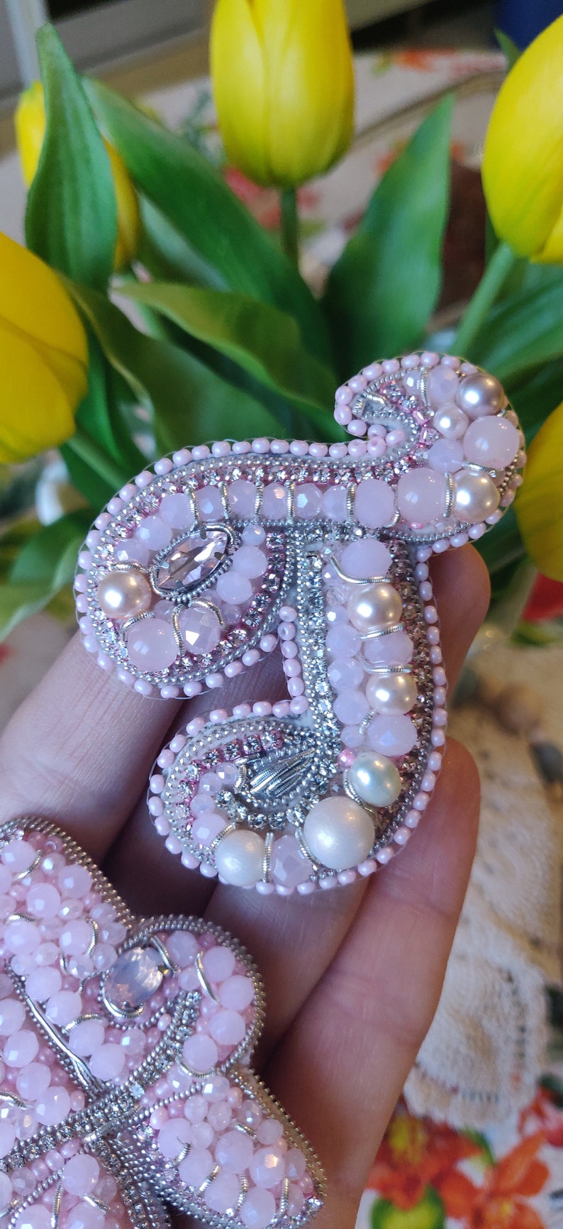 Brooch Letter Embroidery Beaded, Handmade Letter Monogram Alphabet ...