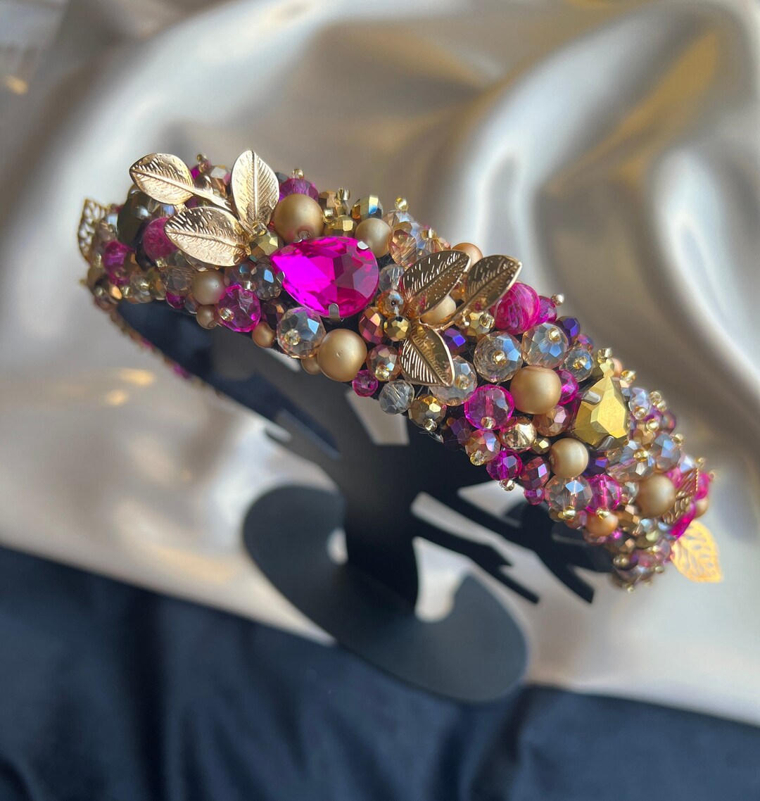 Gold and Fuchsia Dolce Headband Jeweled Magenta Wedding Headband for ...