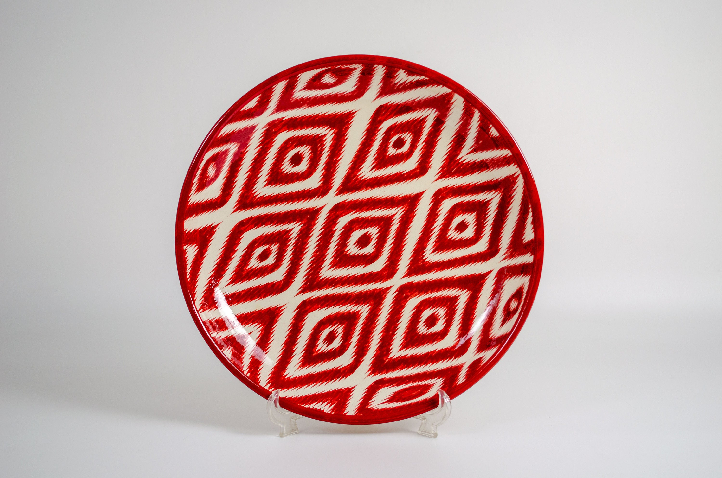 Large Ikat Hand-painted Uzbek Ceramic Plate Unique Traditional Design ...