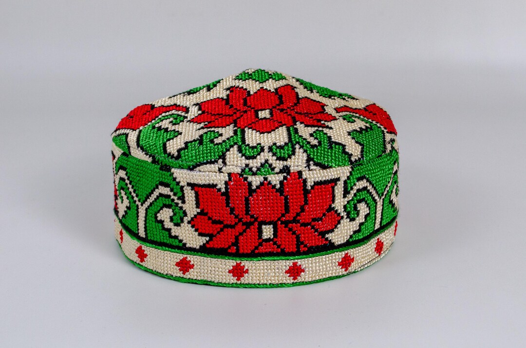 23,6" Uzbek Kufi Cap Authentic Uzbek Doppi Traditional Hand-embroidered ...