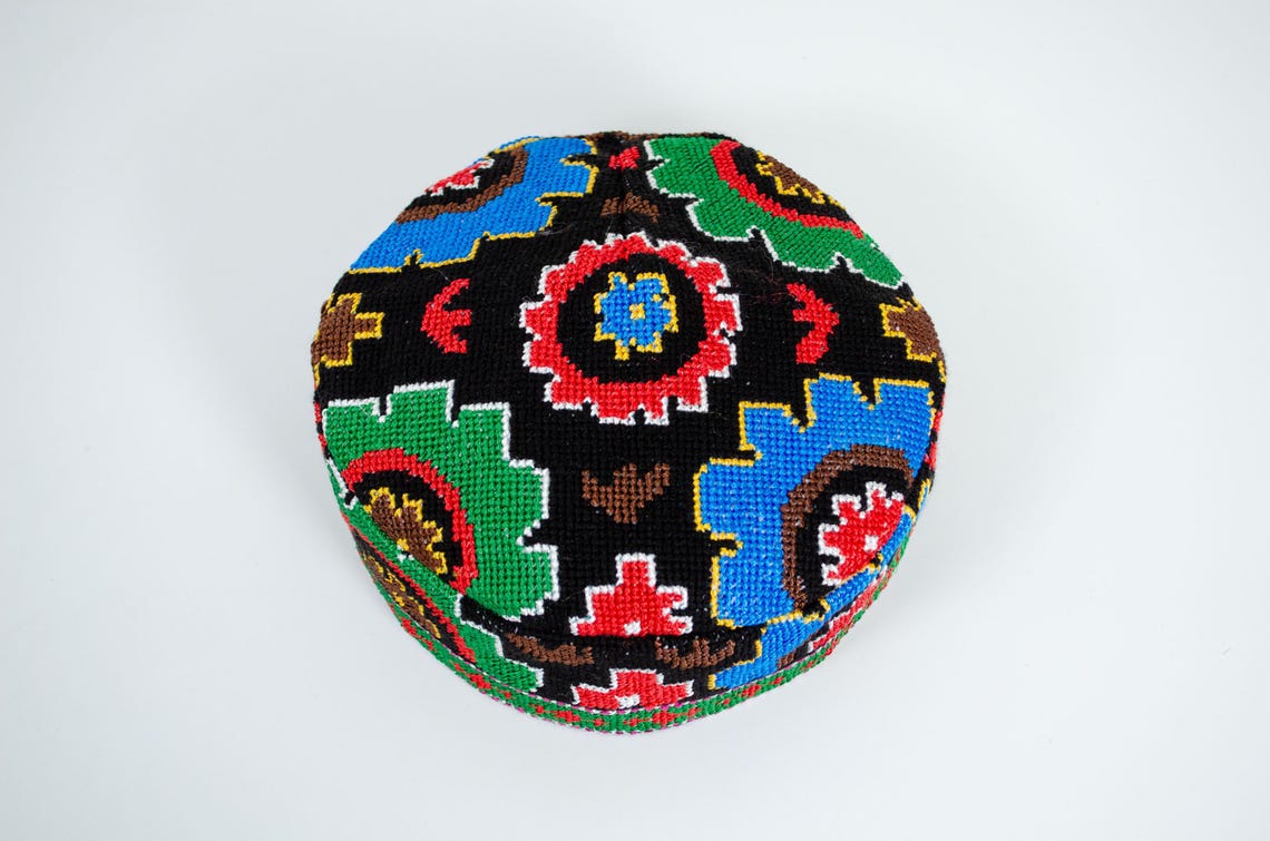 24,4" Handcrafted Ethnic Uzbek Doppi Kufi Hat Islamic Muslim Skullcap ...