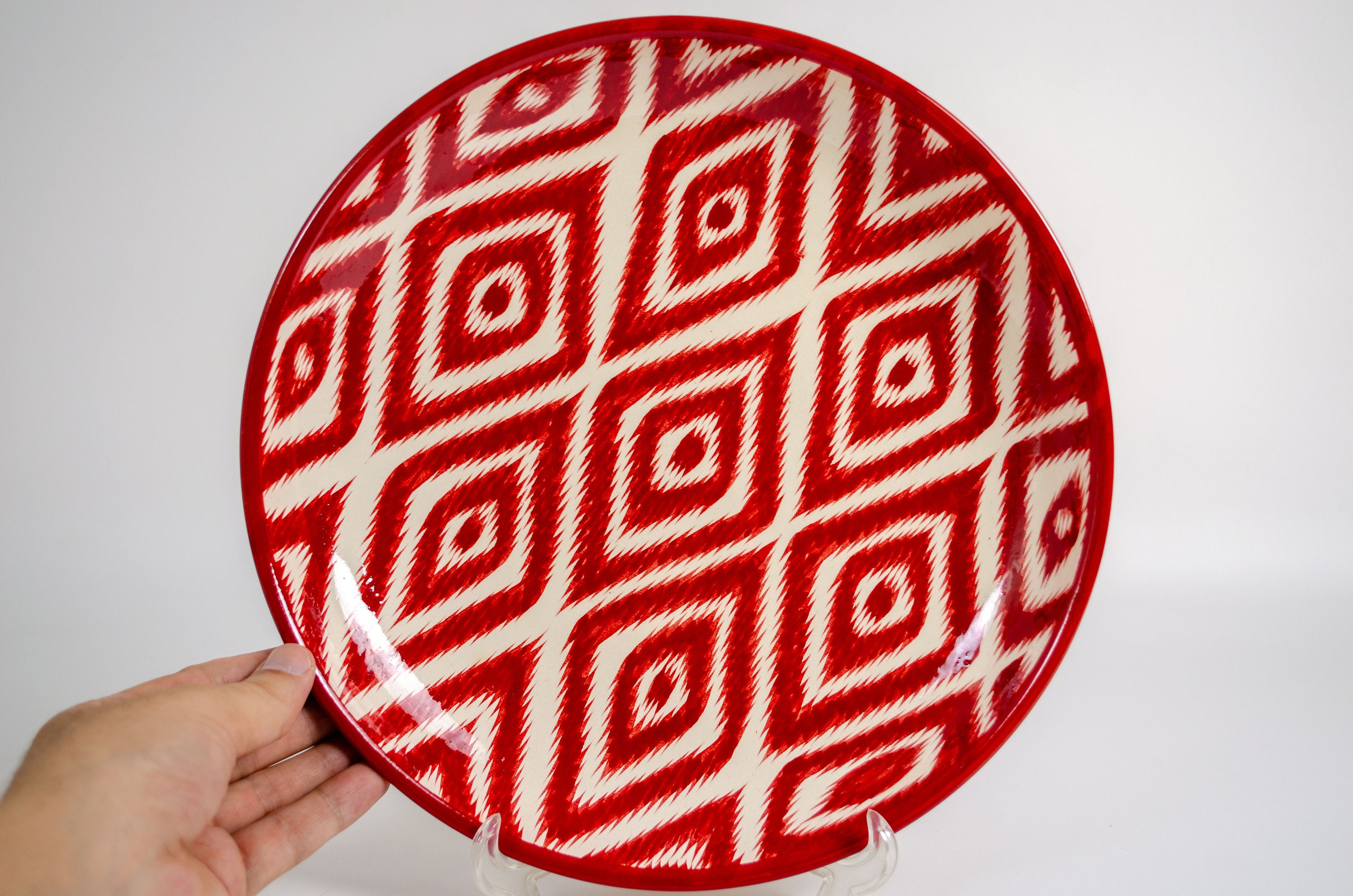 Large Ikat Hand-painted Uzbek Ceramic Plate Unique Traditional Design ...