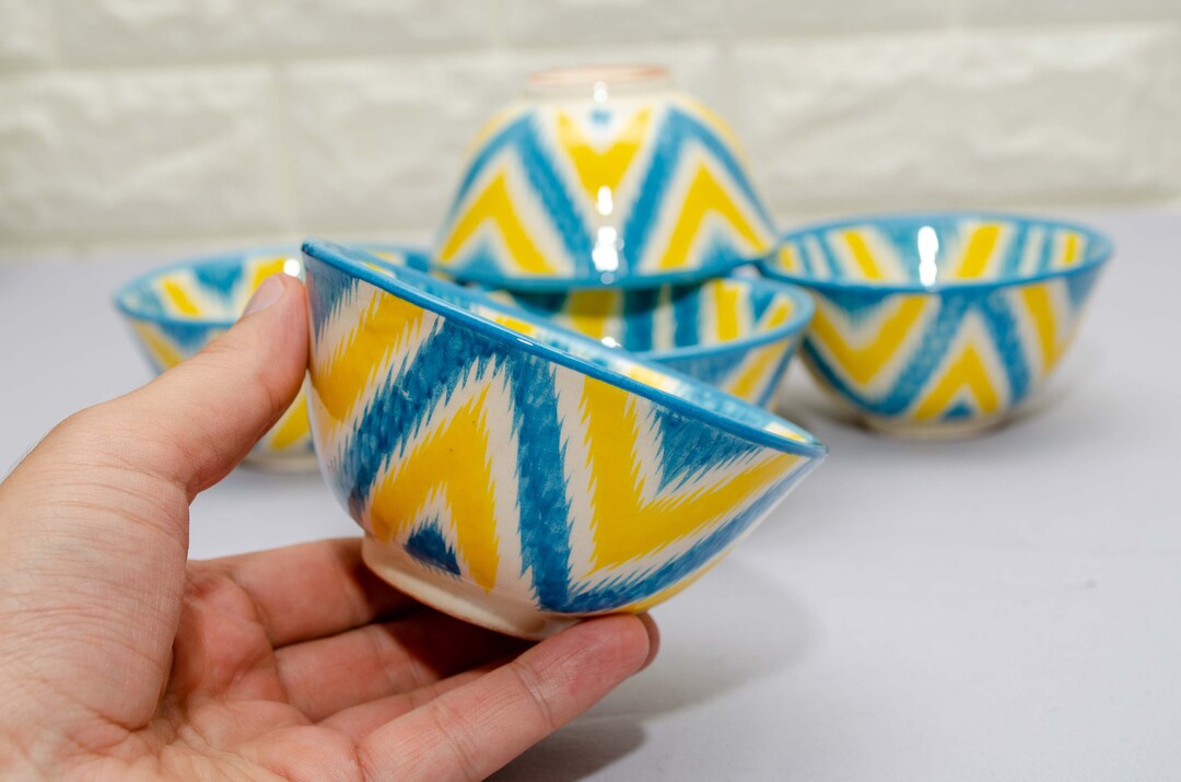 Uzbek Piala Ikat Ceramic Bowl Handmade Hand Painted Vibrant Traditional ...
