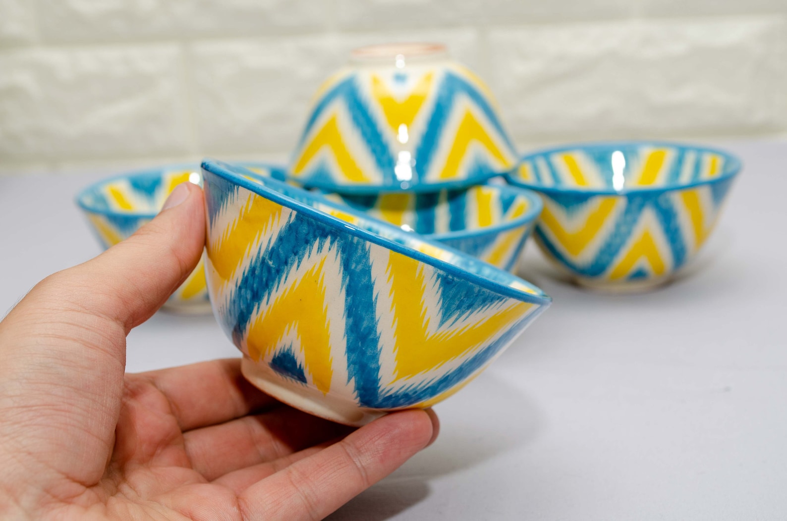 Uzbek Piala Ikat ceramic bowl handmade hand painted vibrant | Etsy