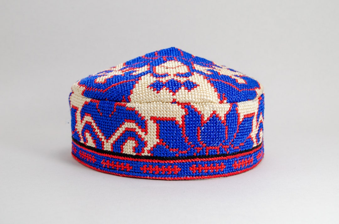 20.4" Uzbek Kufi Cap Authentic Uzbek Doppi Traditional Hand-embroidered ...