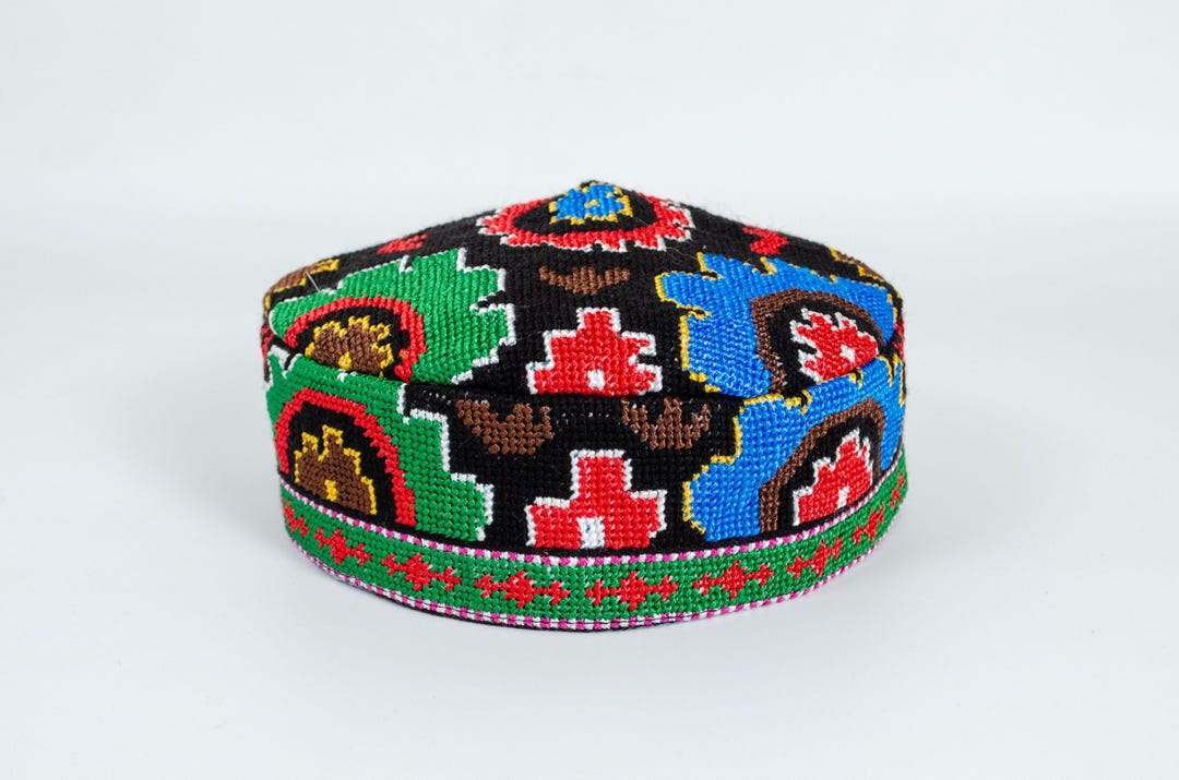 24,4" Handcrafted Ethnic Uzbek Doppi Kufi Hat Islamic Muslim Skullcap ...