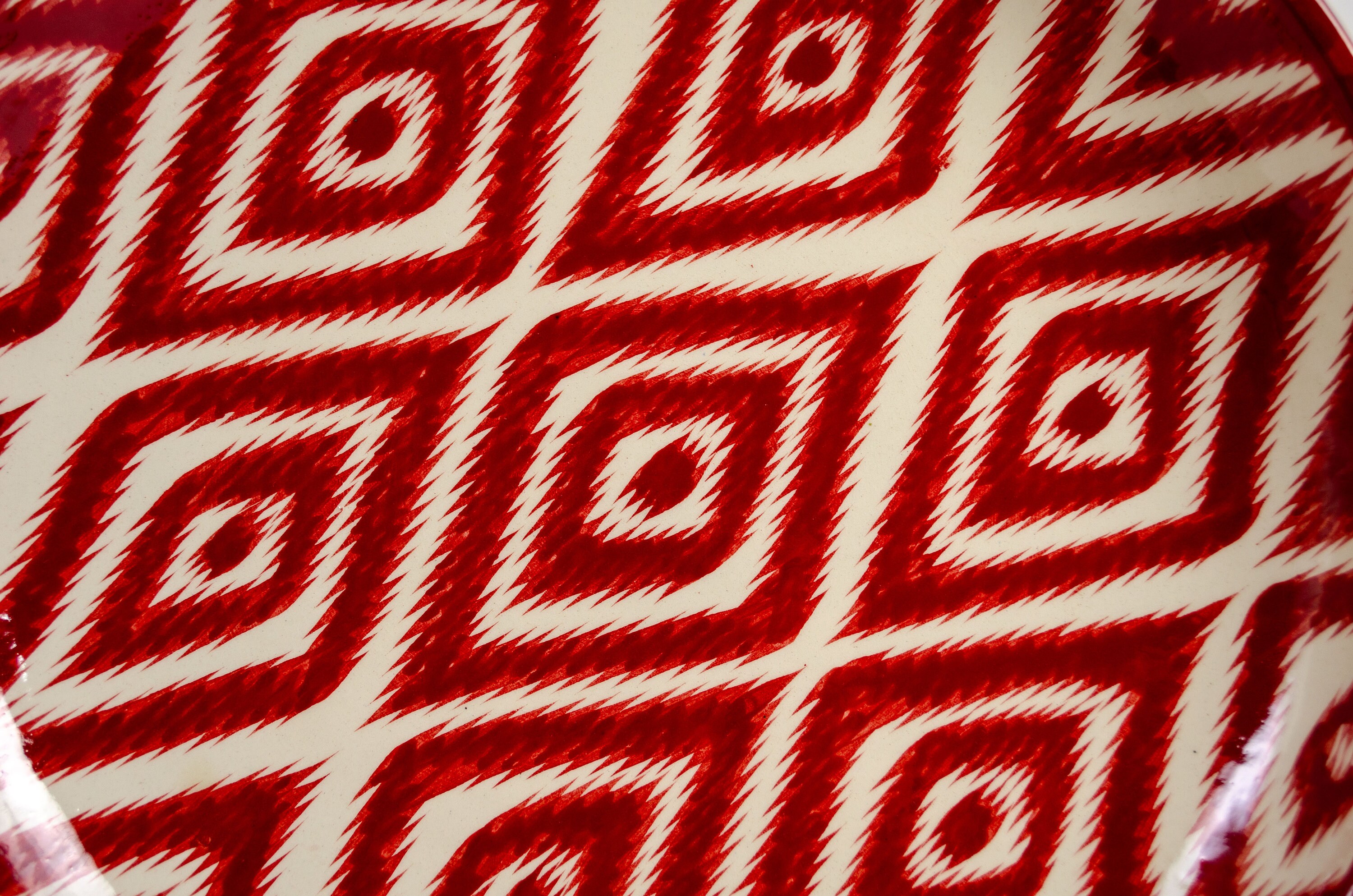 Large Ikat Hand-painted Uzbek Ceramic Plate Unique Traditional Design ...