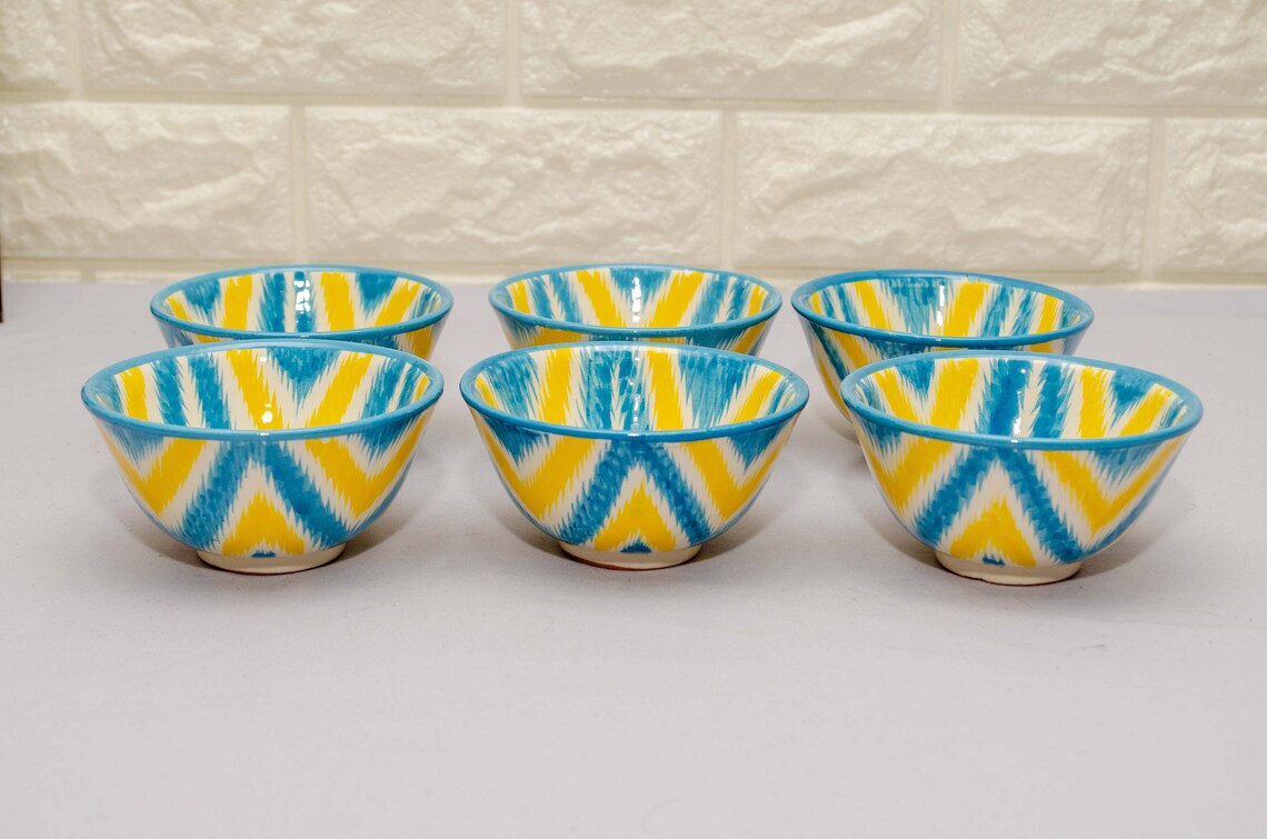 Uzbek Piala Ikat ceramic bowl handmade hand painted vibrant | Etsy