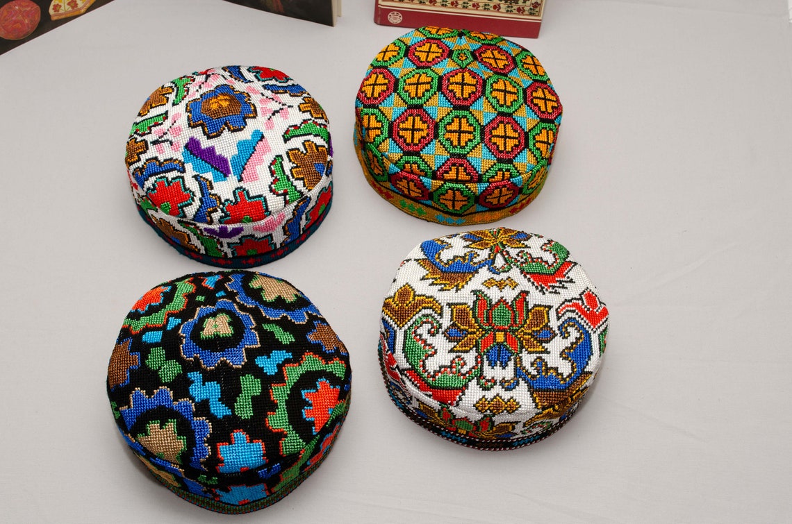 Traditional Uzbek cap Doppi selections handmade silk | Etsy