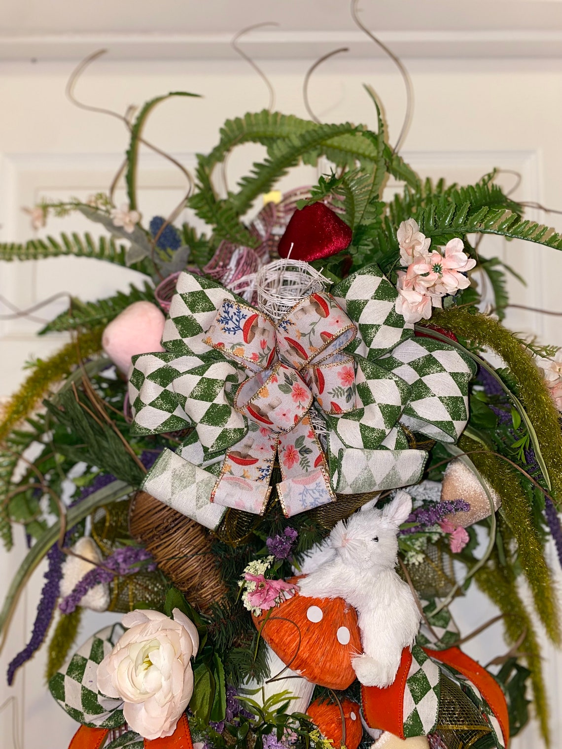 Bunny Mushroom Spring Door Swag: Sisal Rabbit, Floral Wonderland Decor ...
