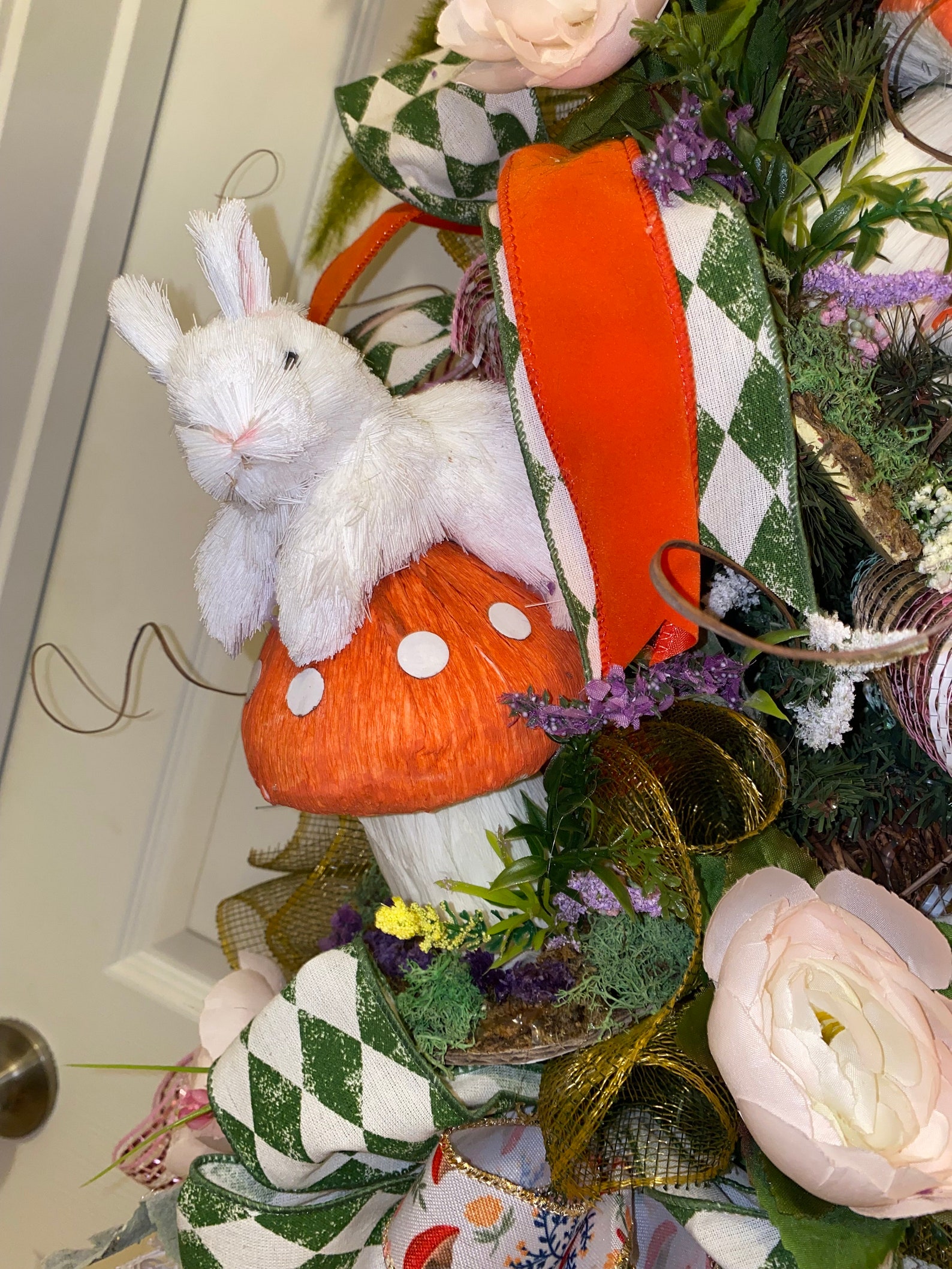Bunny Mushroom Spring Door Swag: Sisal Rabbit, Floral Wonderland Decor ...