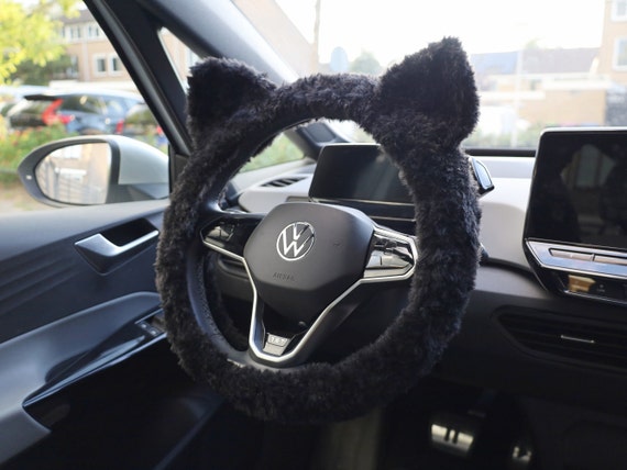 Cute Fluffy Soft Cat Ears Car Steering Wheel Cover Crochet Steering Wheel Cover Black Cat Wheel Cover Seat Belt Cover Car Accessories Etsy