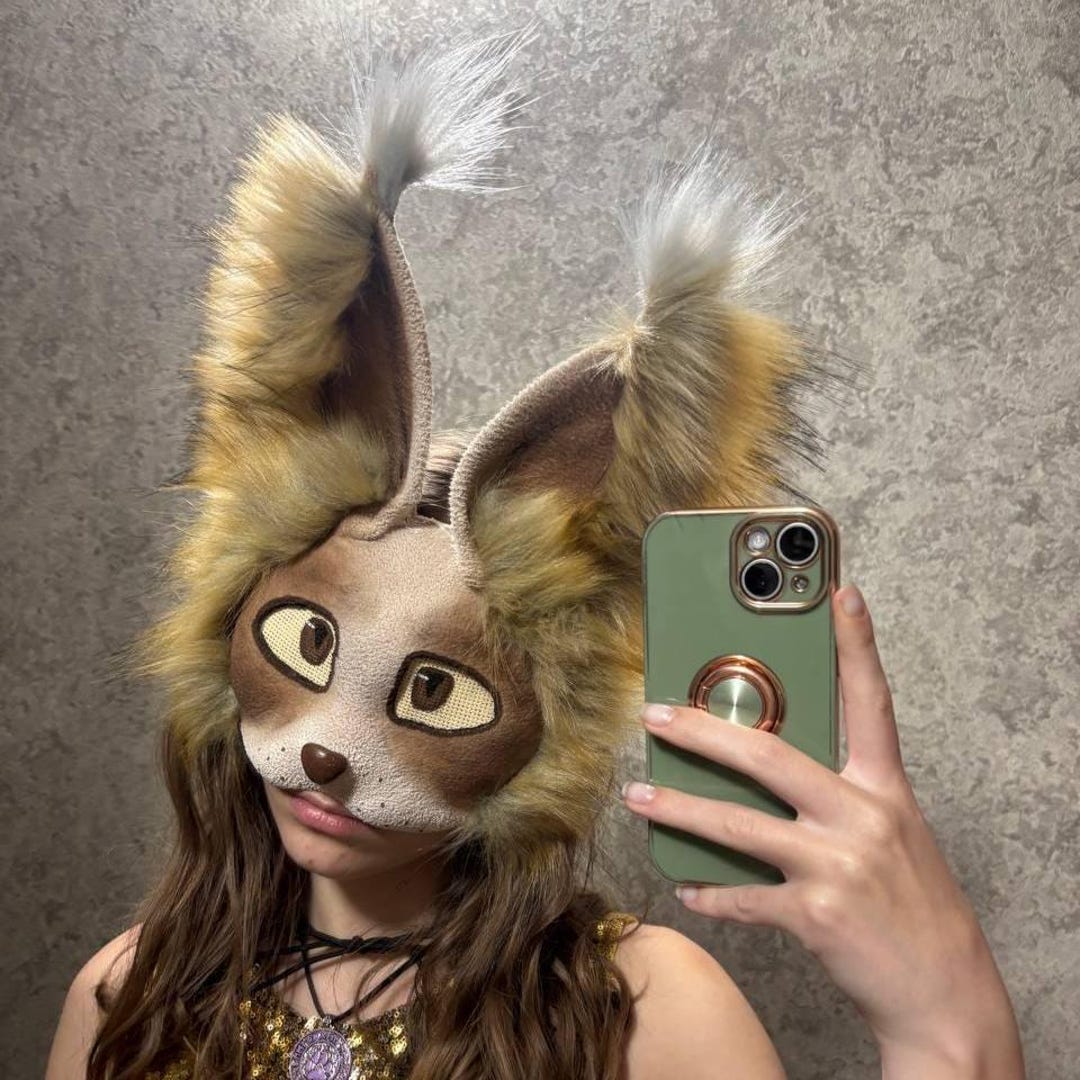 Therian Cat Mask Long Fluffy Ears – Realistic Animal Face Mask for ...