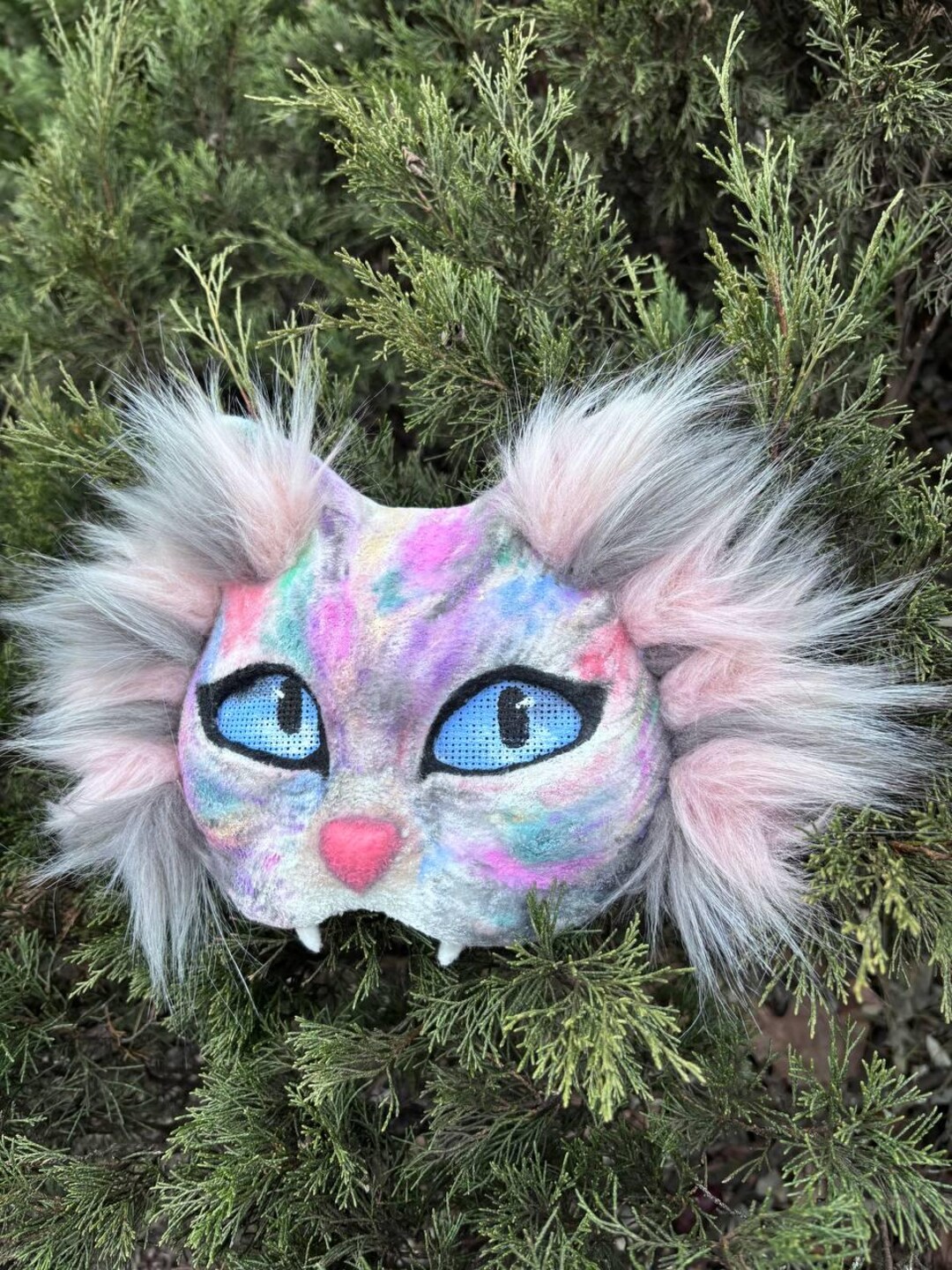 Colorful Therian Cat Mask With Fangs – Handmade Feline Mask for Cosplay ...