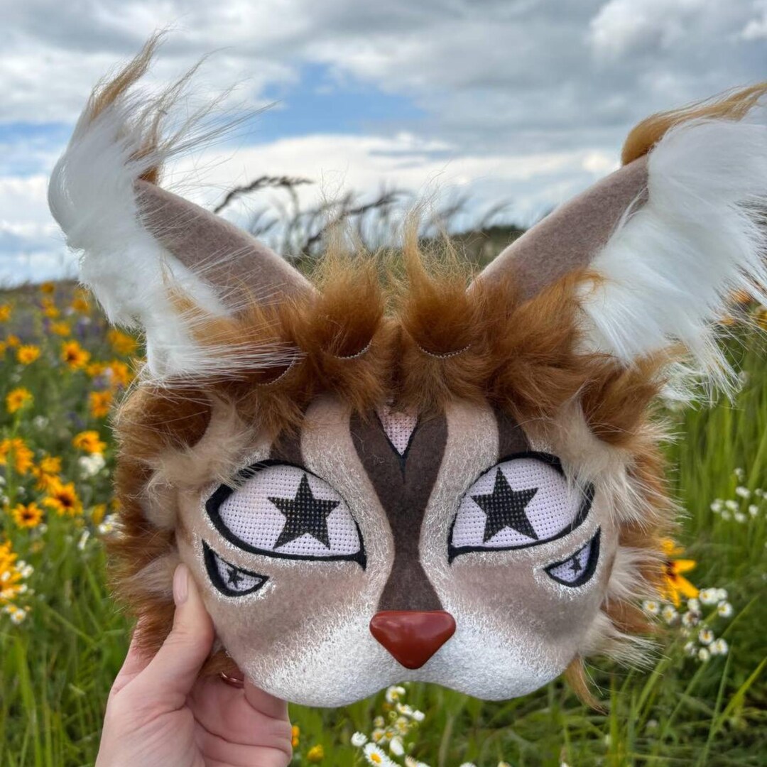 Fluffy Therian Cat Mask With Big Ears | Furry Animal Mask | Realistic ...