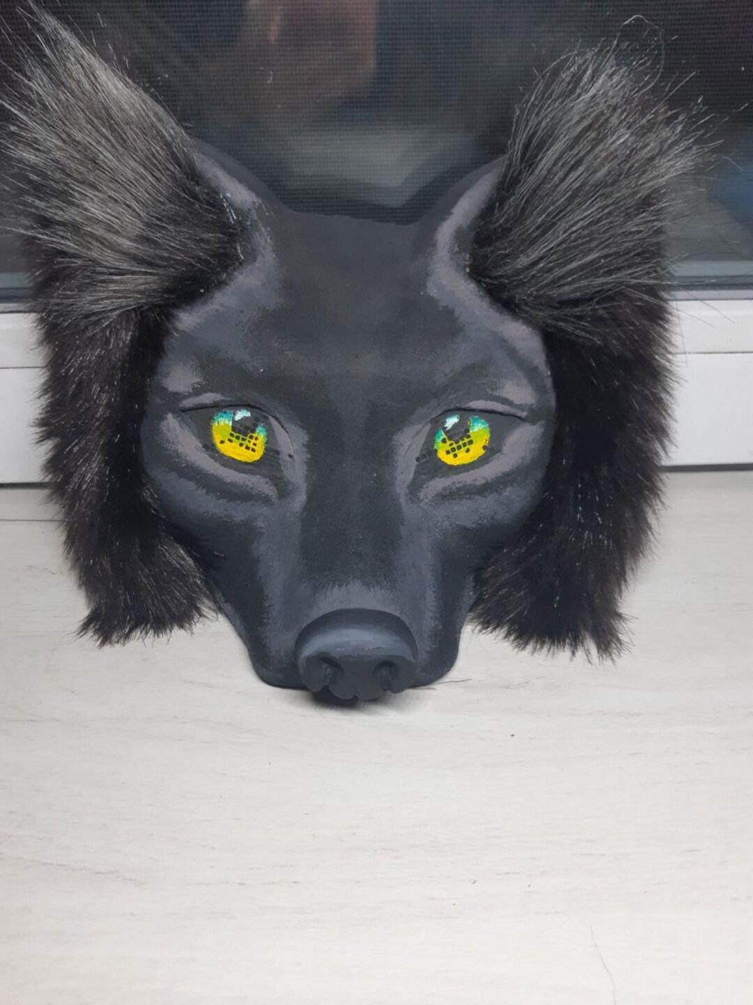 Black Wolf Therian Mask Realistic Animal Mask for Costume Cosplay ...