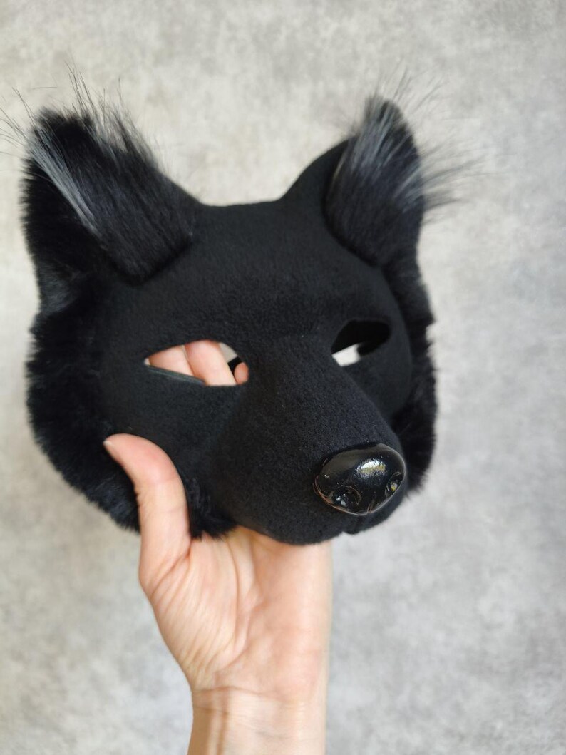 Black Wolf Therian Mask, Handmade Furry Wolf Mask for Quadrobics ...