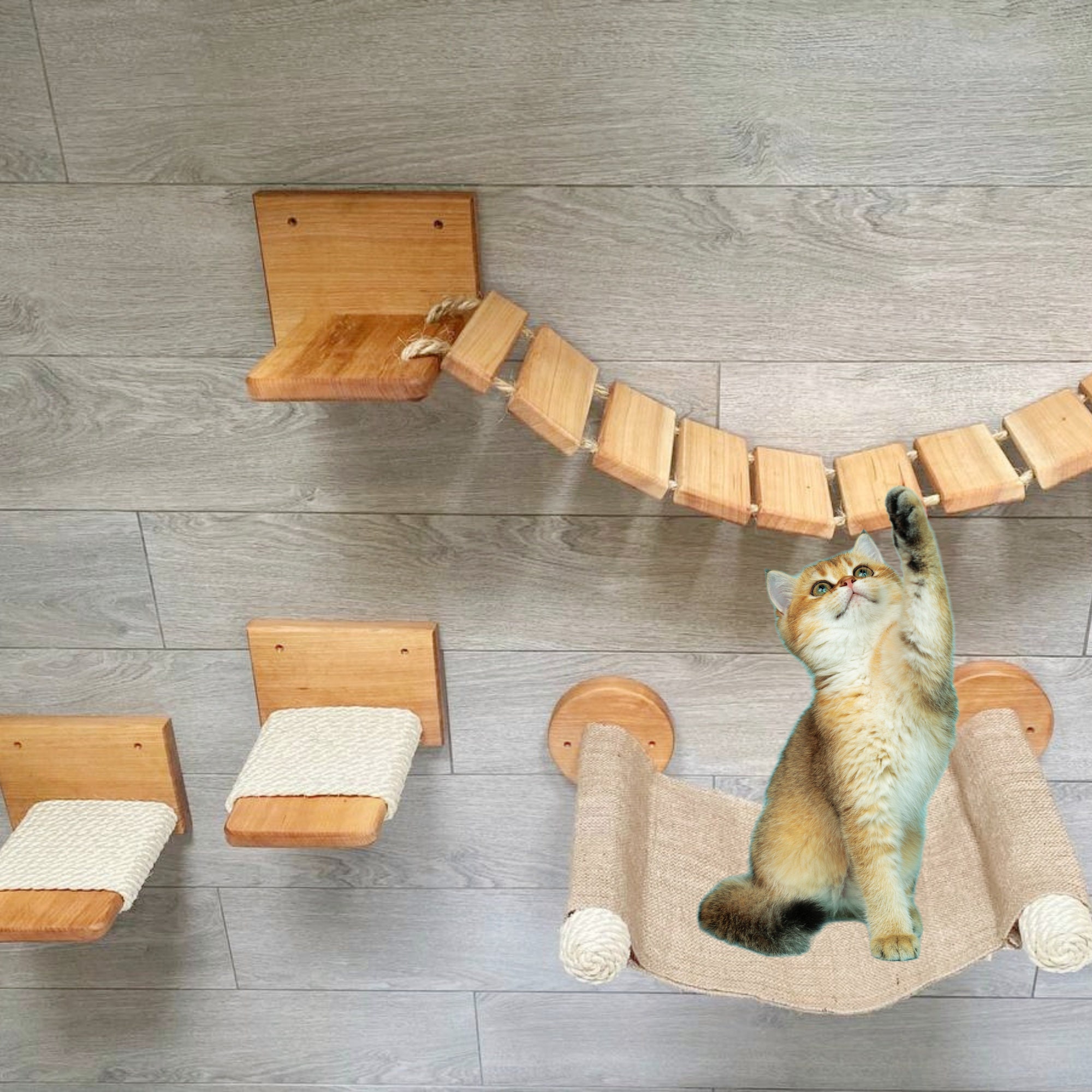 Cat Jungle Gym Set Floating Playground Natural Wooden Cat Etsy