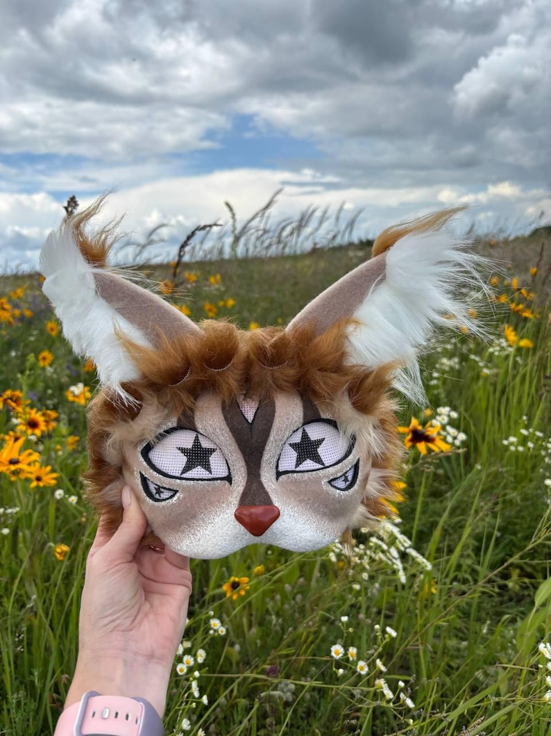 Fluffy Therian Cat Mask With Big Ears | Furry Animal Mask | Realistic ...