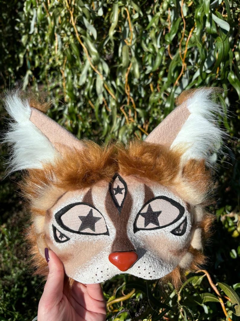 Fluffy Therian Cat Mask With Big Ears | Furry Animal Mask | Realistic ...