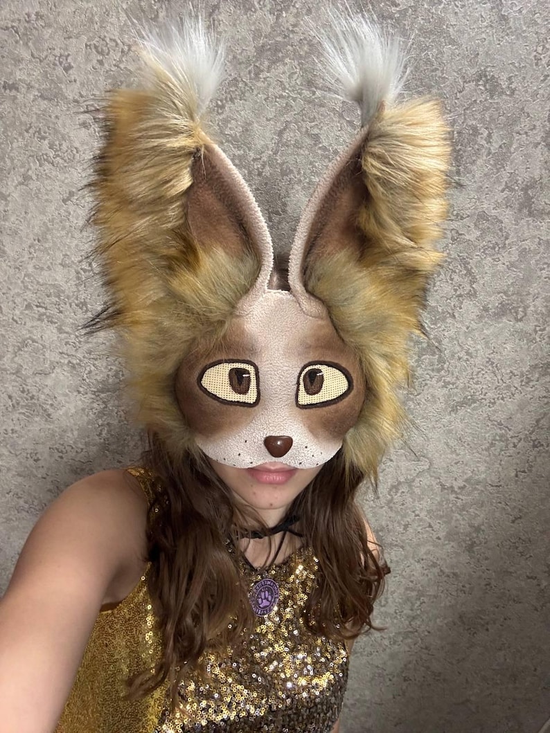Therian Cat Mask Long Fluffy Ears – Realistic Animal Face Mask for ...