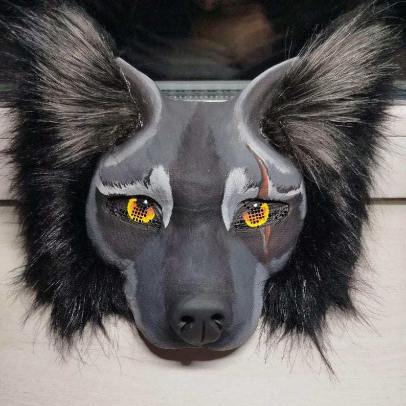 Wolf Therian Mask – Scarred Black Wolf Mask for Cosplay, Therian Animal ...